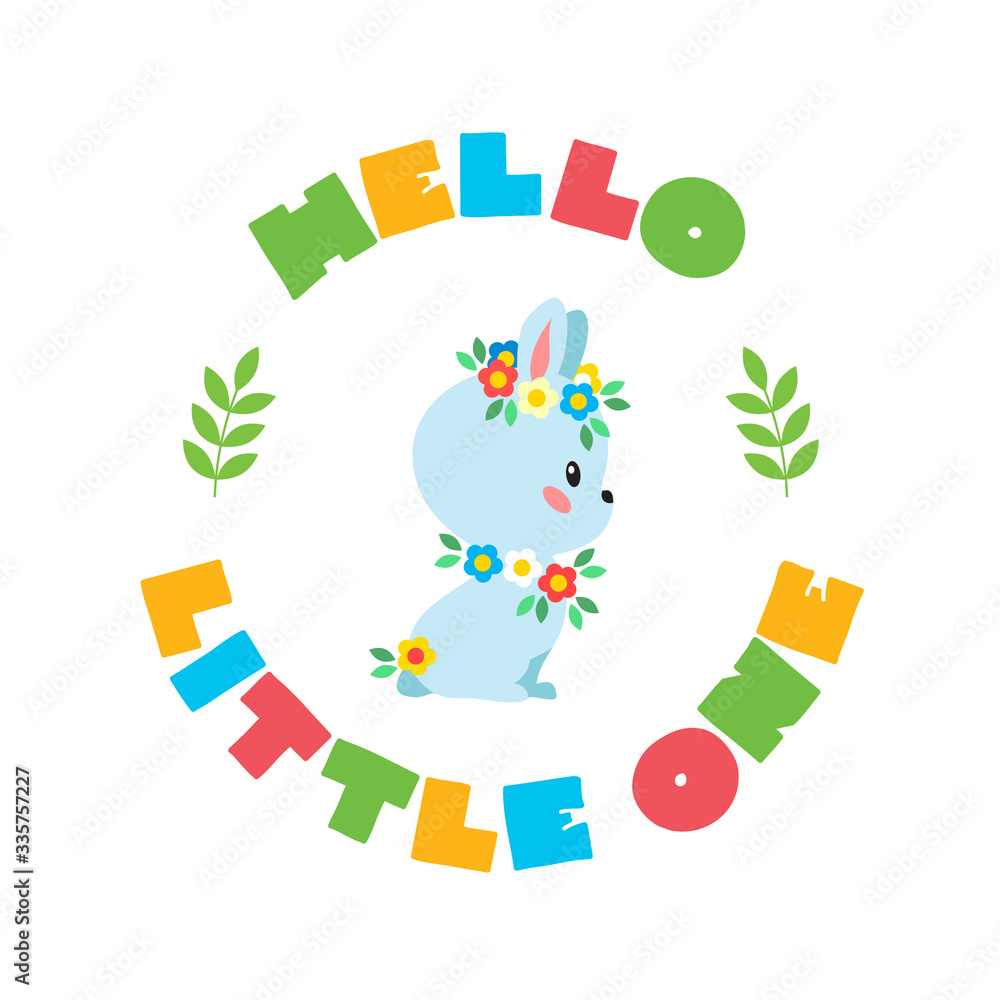 Hello Little One. Illustration of a cute little bunny with a circle ...