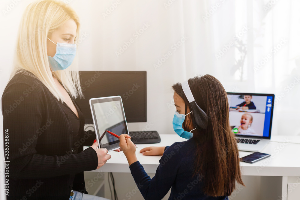 Covid-19 Coronavirus and Learning from home, Home school kid concept ...