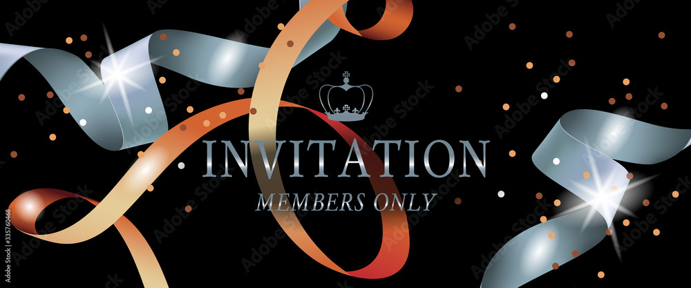 Invitation members only lettering on dark background. Creative banner ...
