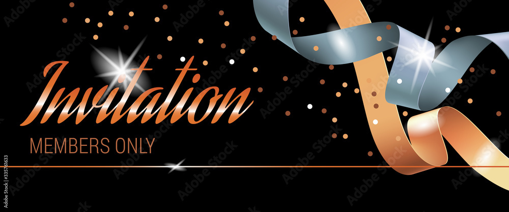 Invitation members only lettering with shining light. Horizontal black ...