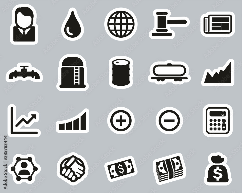 Oil Trade Icons Black & White Sticker Set Big Stock Vector | Adobe Stock