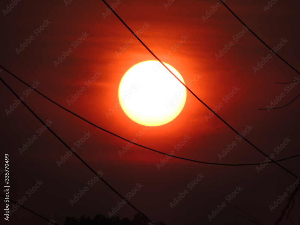 sunset, sky, electricity, sun, power, line, orange, cable, wire, tower ...