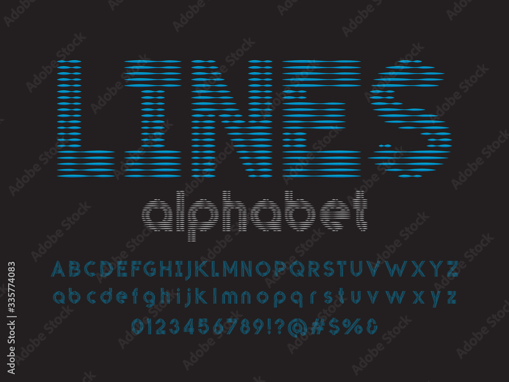 Line style alphabet design with uppercase, lowercase, numbers and ...