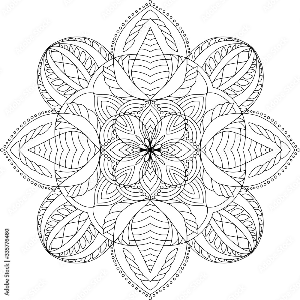 Mandala hand drawn and traced. Outline illustration isolated on white ...