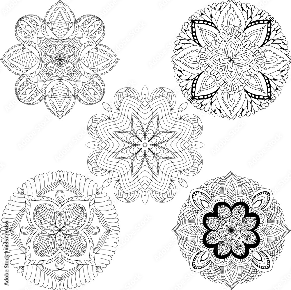 Mandala hand drawn and traced. Outline illustration isolated on white ...