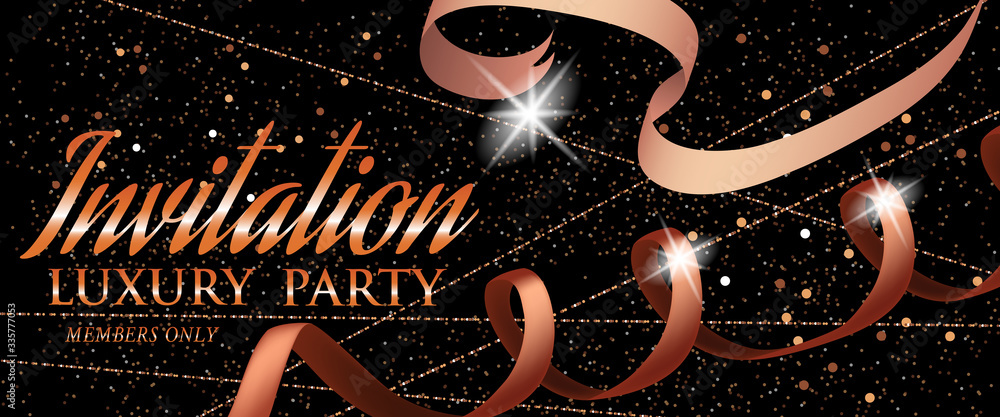 Invitation Luxury Party golden card template with ribbon and sparks on ...
