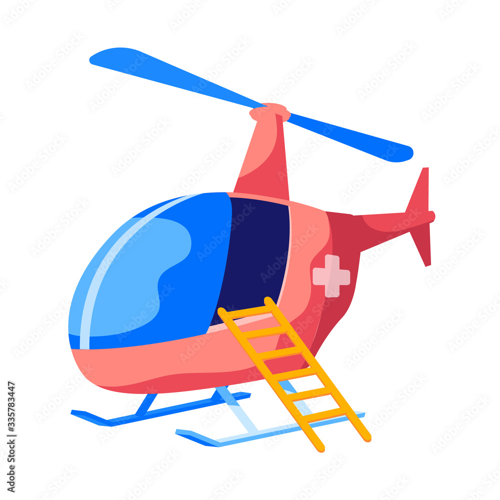 Rescue Helicopter Flying Ambulance with Cross on Red Fuselage and ...
