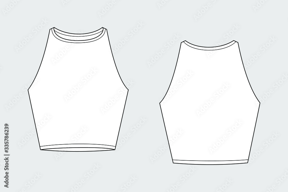 Female crop top vector template isolated on a grey background. Front ...