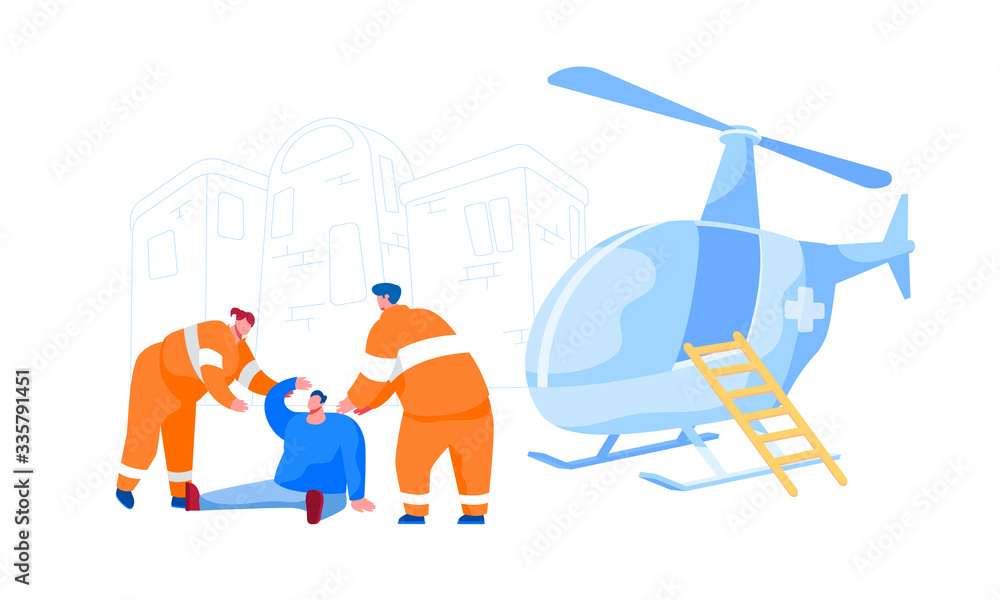 Rescuer Characters in Uniform Help Injured Man on Street for ...