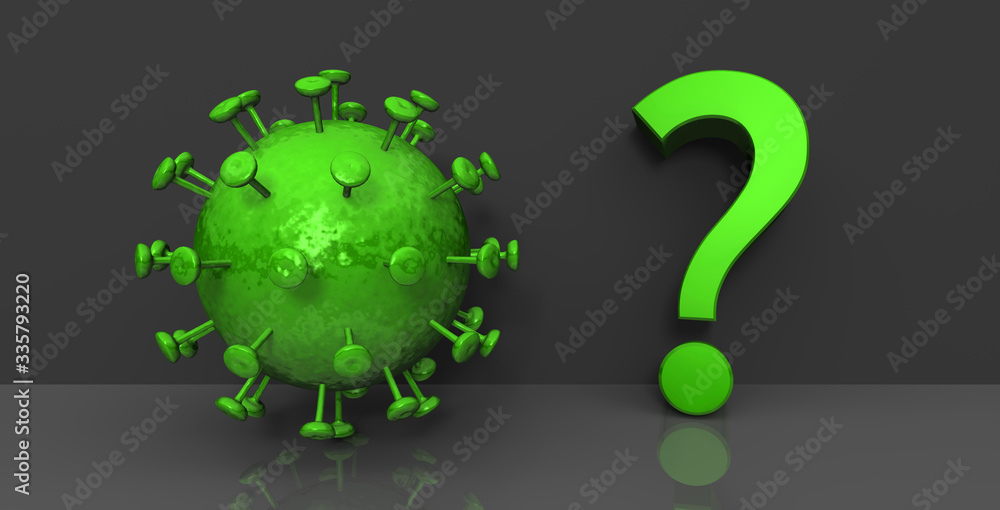 Corona virus sign 3d symbol Covid-19 green question mark Sars-Cov-2 ...