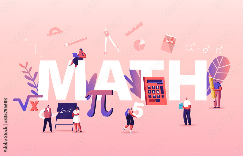Math Science Concept. Tiny Students Characters in Lab or School Class ...