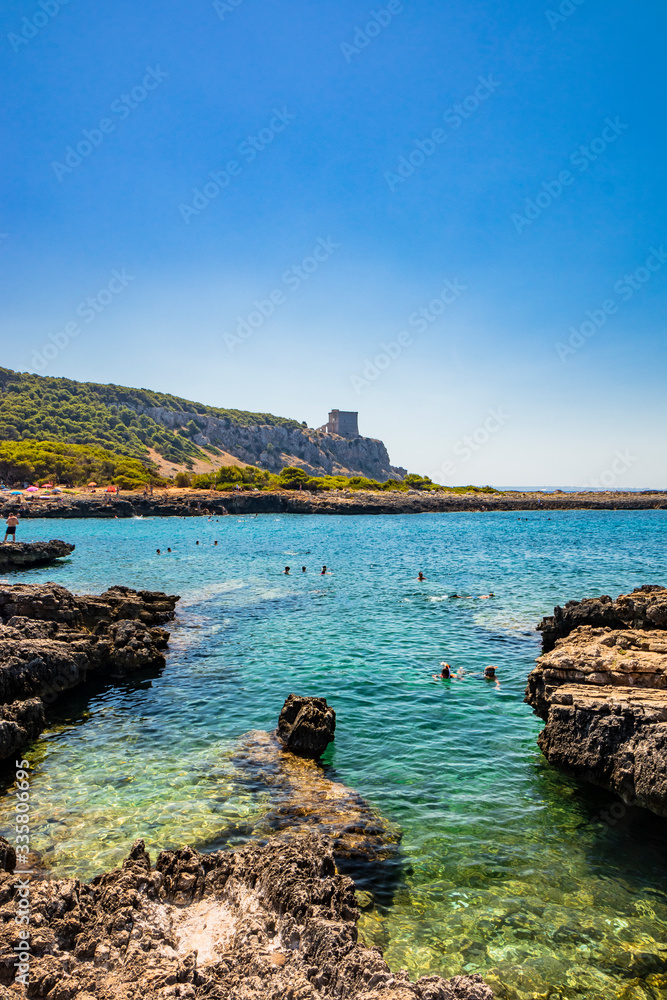 The wonderful bay of Porto Selvaggio, with pebbly and rocky beach. In ...