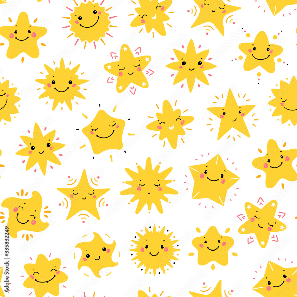 Cute Little Stars Vector Seamless Pattern. Sky Background with Kawaii ...