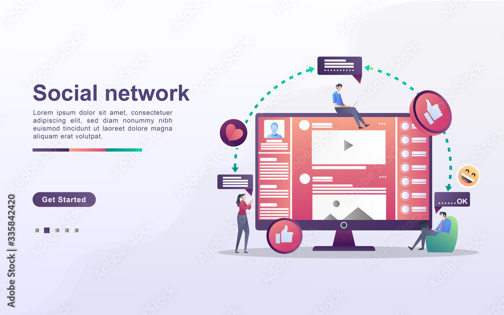 Social network concept. Men and women use social media. Get to know and ...