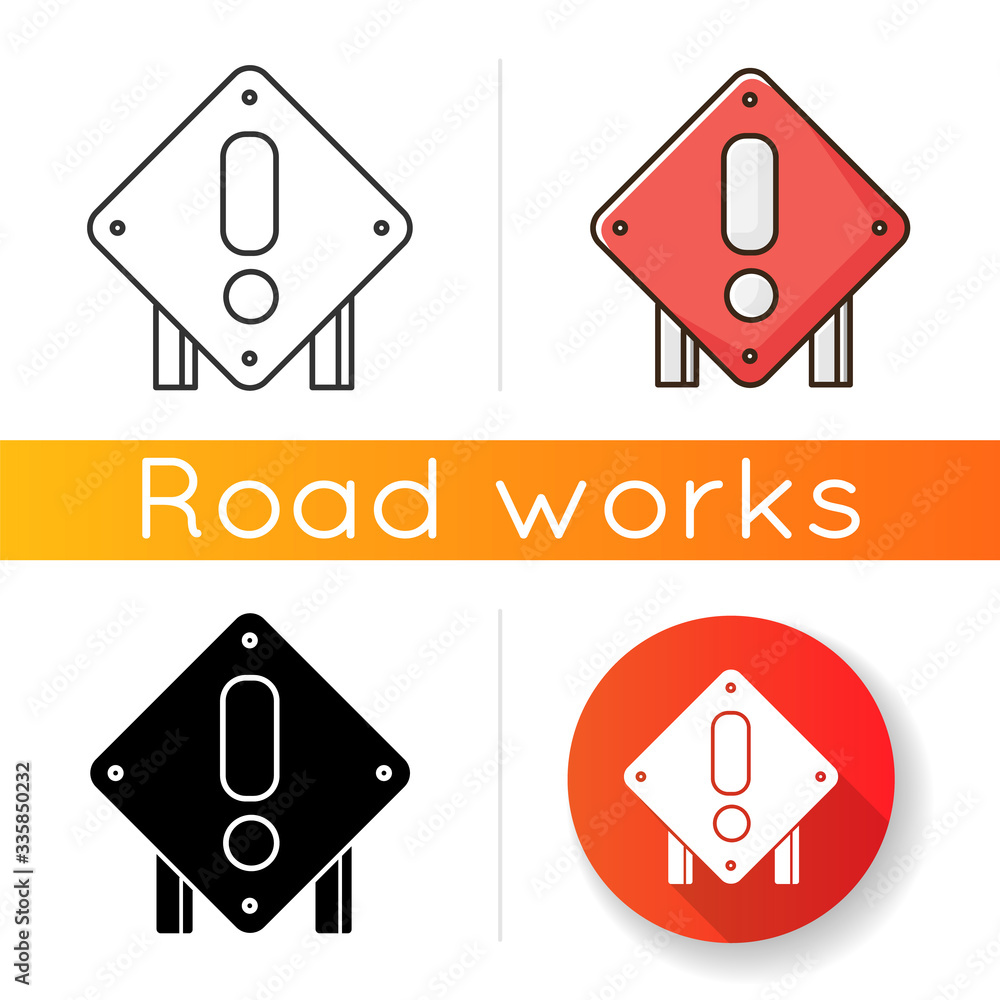 Square attention road sign icon. Roadworks construction warning. Road ...