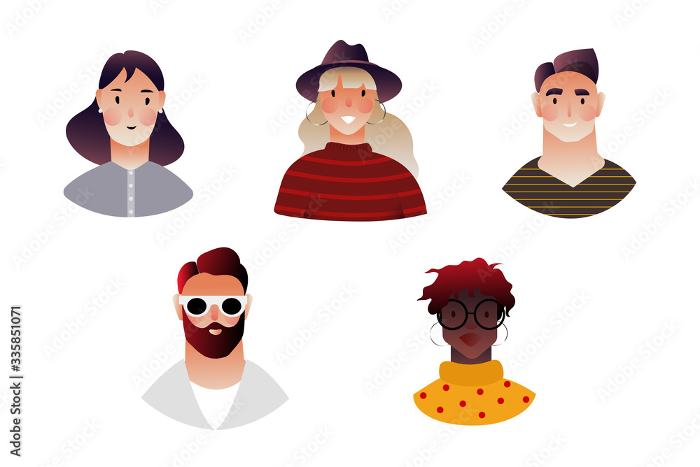 Bright people portraits set - flat style vector design concept ...