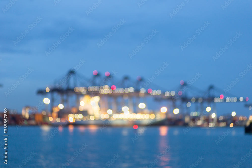 blur background, cargo shipping port. Loading and unloading of ships ...