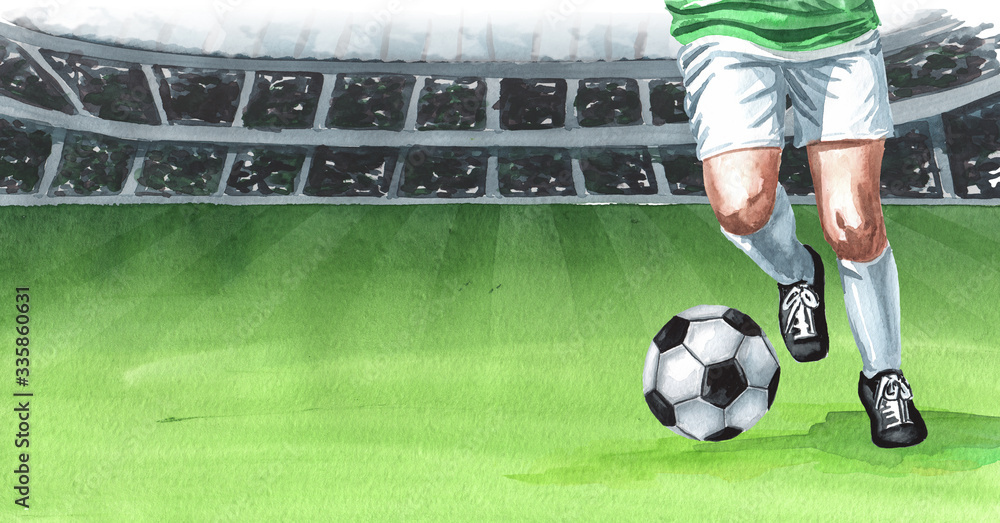 Professional football soccer player in action, On the background of a ...