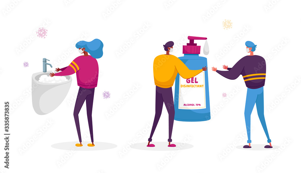 Coronavirus Infection Prevention. Disinfect. Stay Home when Sick. Male ...