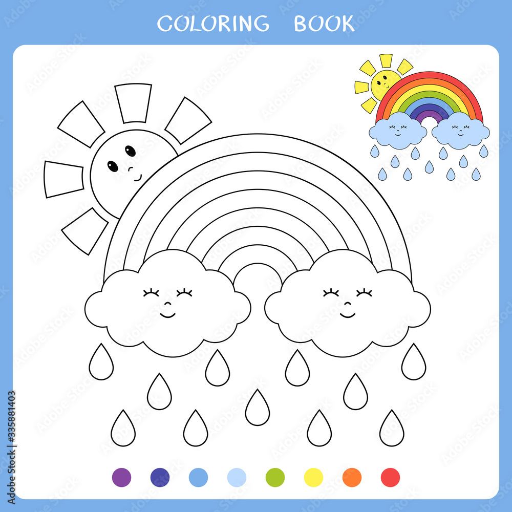 Simple educational game for kids. Illustration of rainbow, raindrops ...