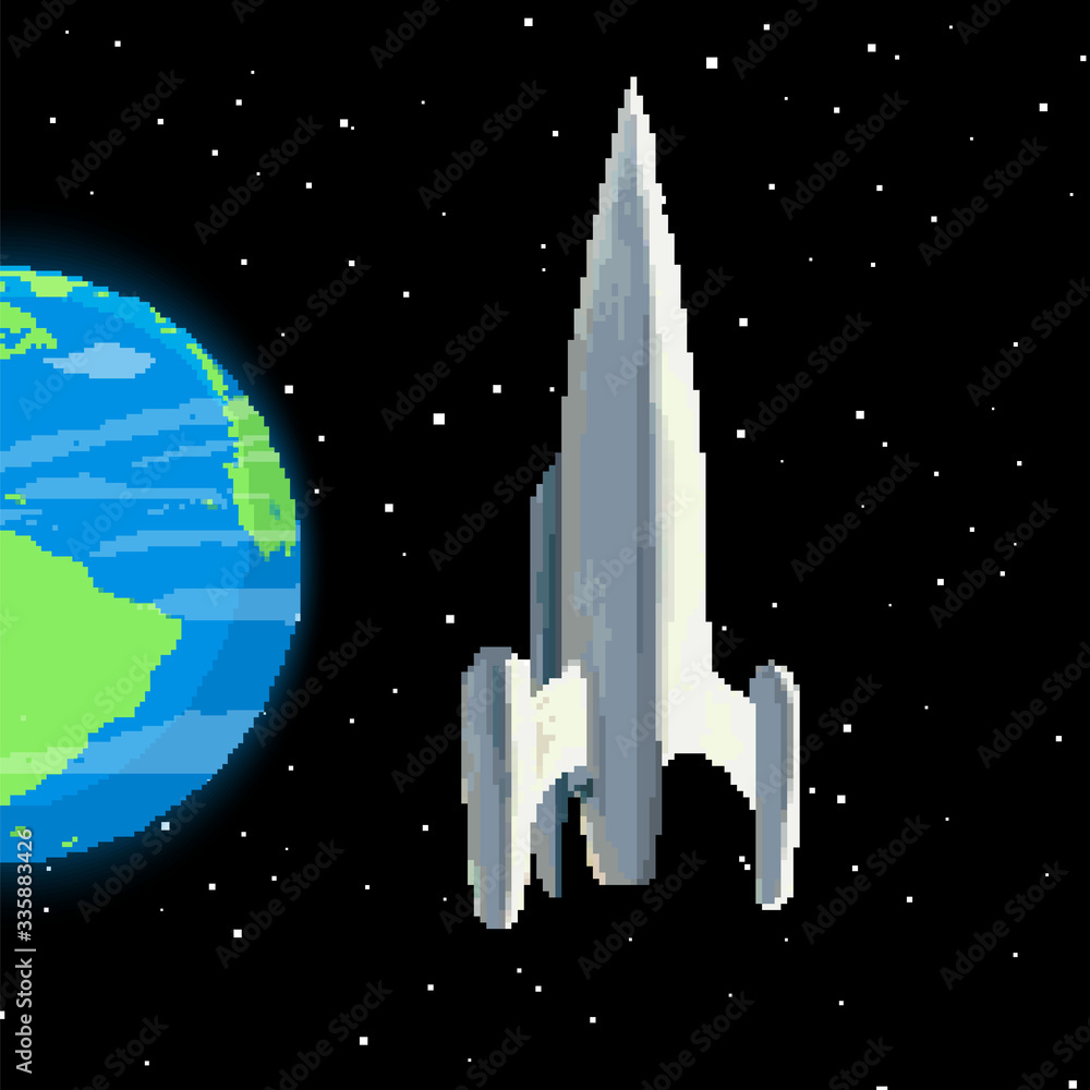 Pixel rocket in space. Pixel art 8 bit. Stock Vector | Adobe Stock