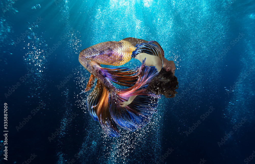 Mermaid Floating with bubbles Stock Photo | Adobe Stock