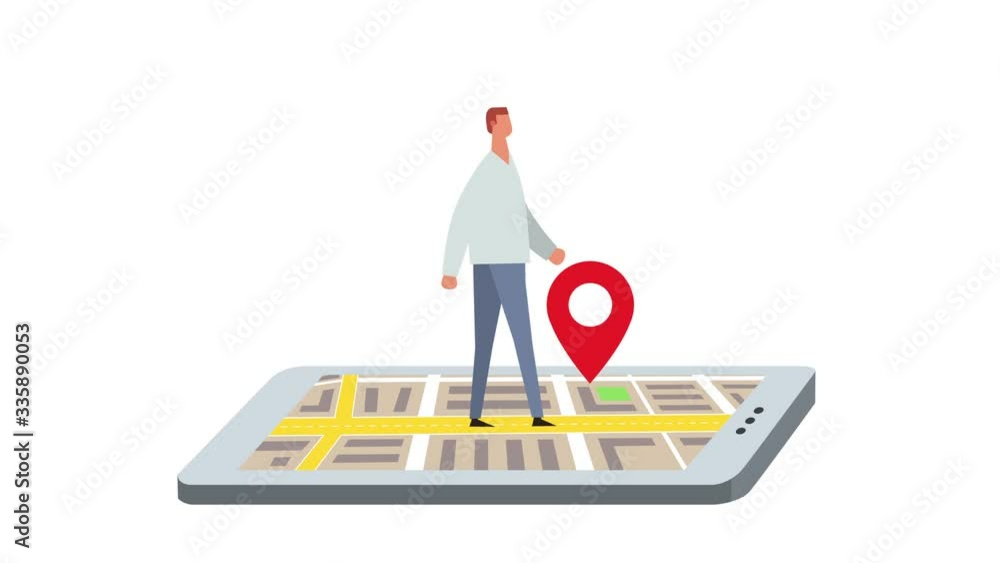 Flat Cartoon Stick Figure Color Man Character Walk GPS Map Animation ...