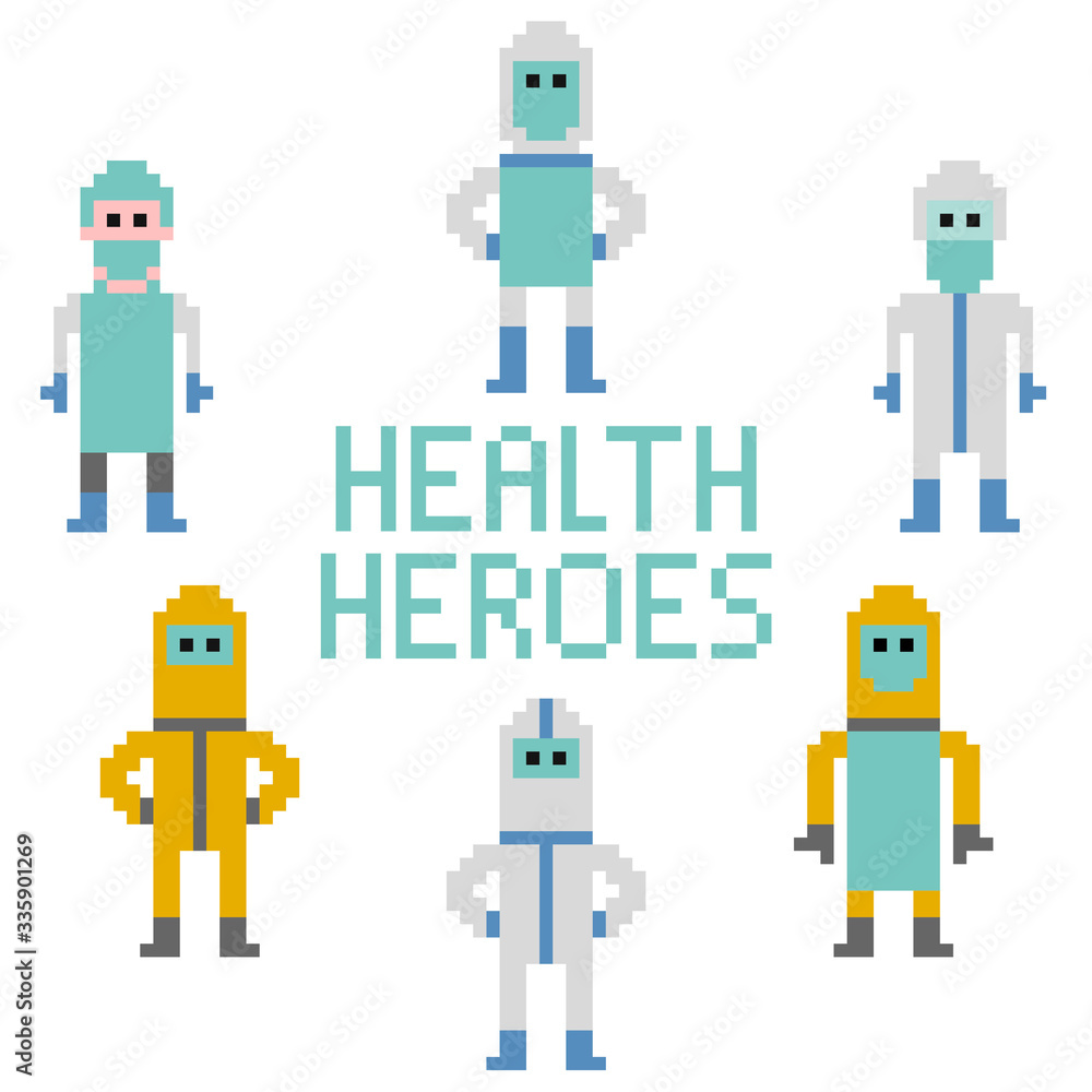 Pixel Heroes Characters of Healthcare.Vector pixel characters series ...