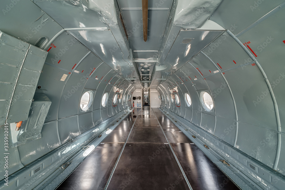 Parts of the aircraft AN-26. Cargo compartment interior Stock Photo ...