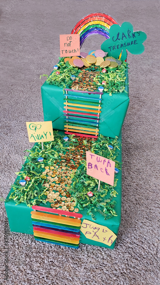 Colorful DIY Leprechaun Trap made by a child and Mom for a school ...