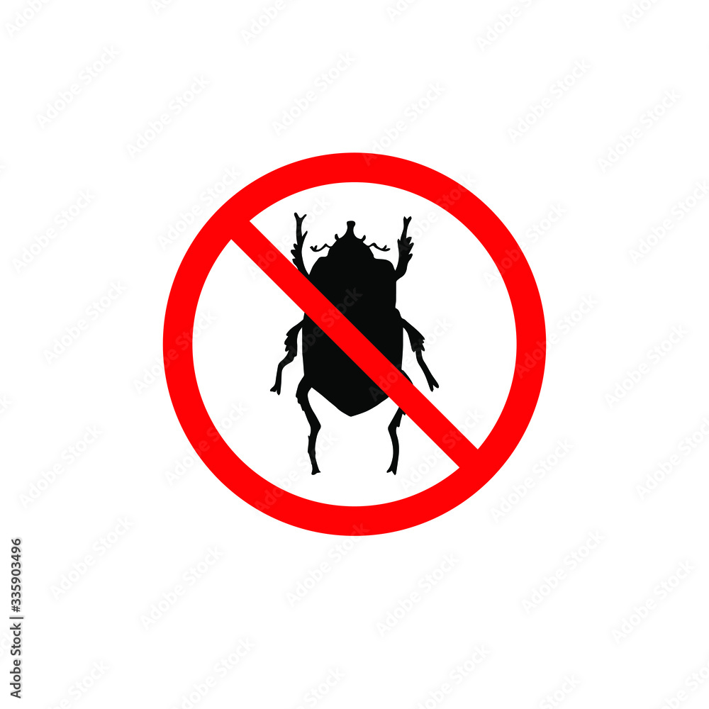 Vector black bug beetle silhouette crossed in red circle isolated on ...