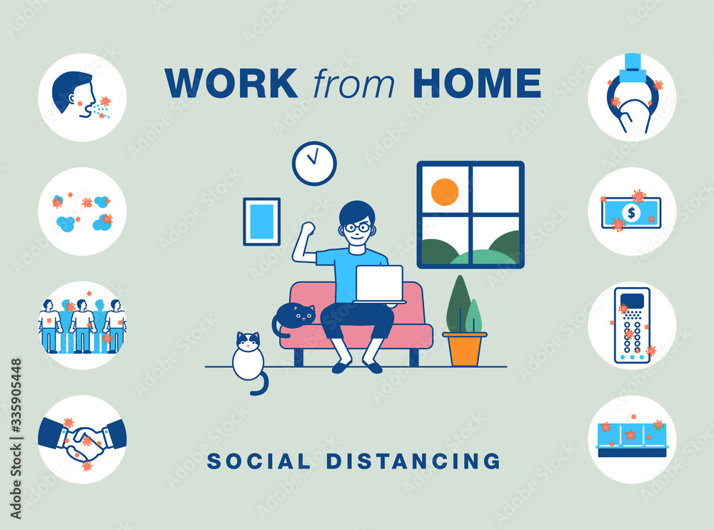 Vector set of Work from home social distancing in COVID-19 coronavirus ...