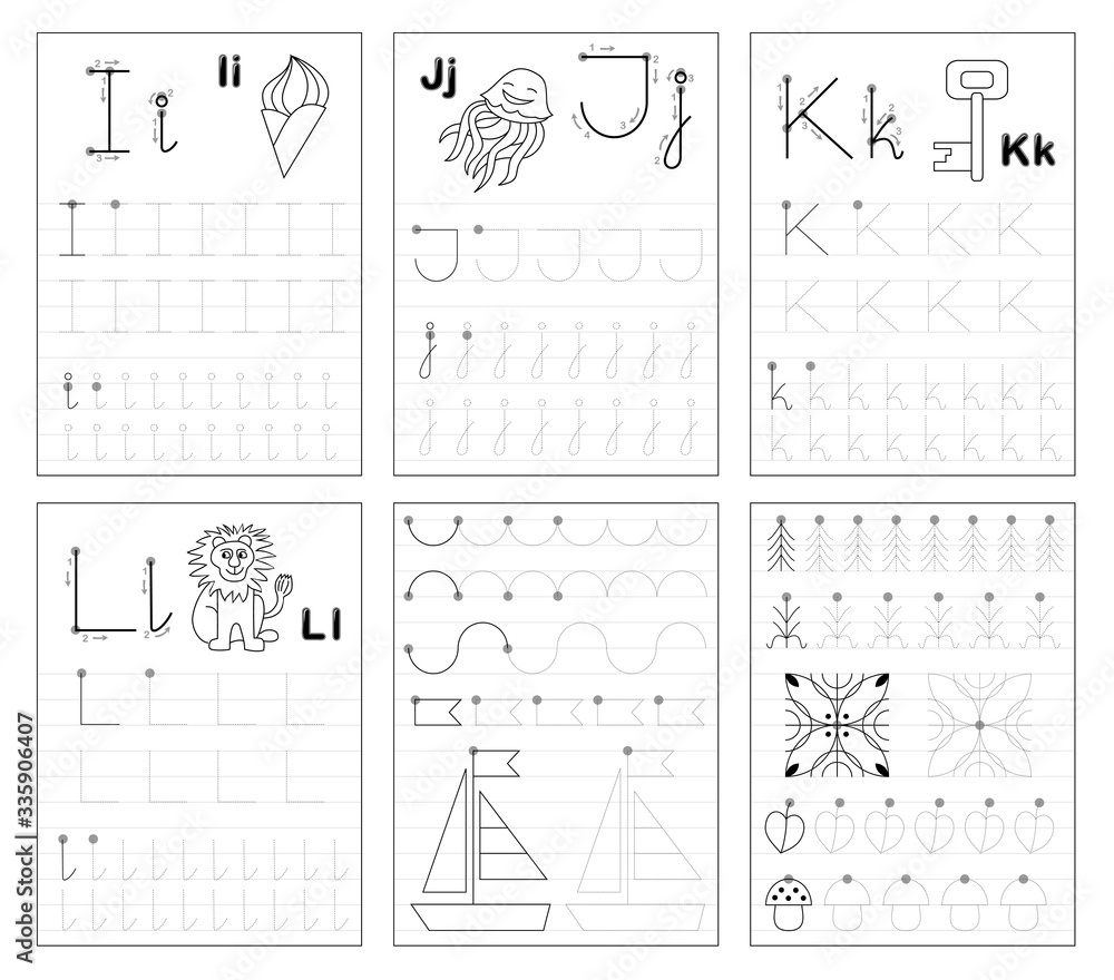 Set of black and white educational pages on line for kids. Learn to ...