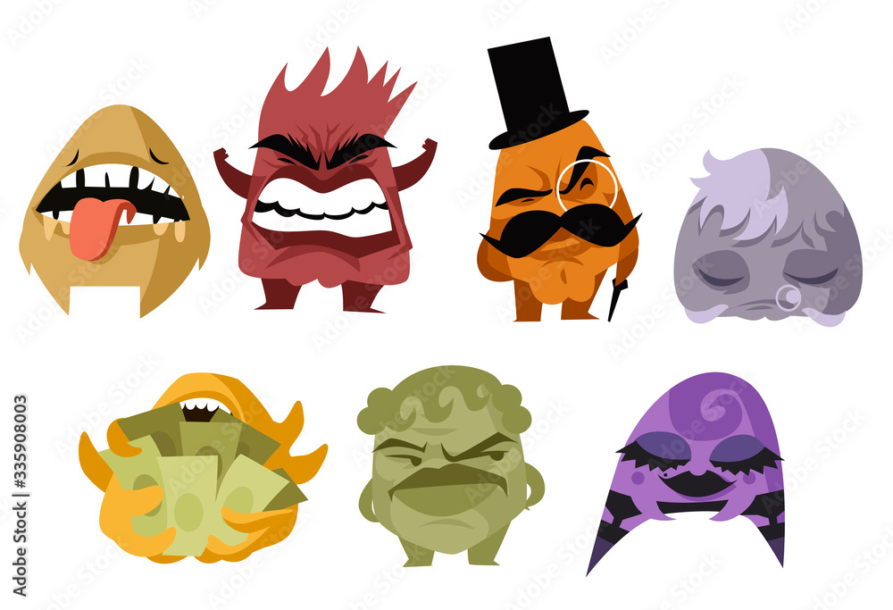 seven deadly sins cartoon characters Stock Vector | Adobe Stock