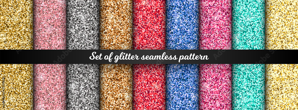Glitter shiny seamless pattern set. Luxury design elements collection ...