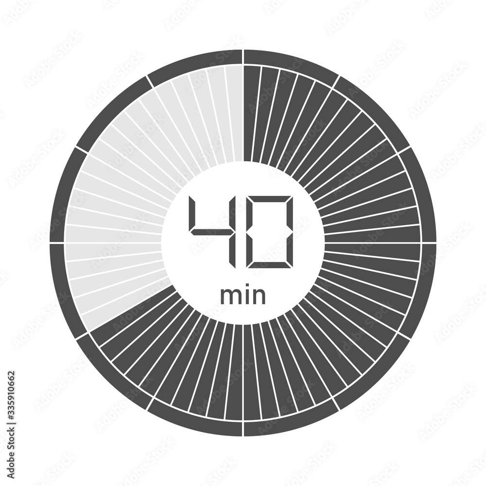 The 40 minutes, stopwatch icon, digital timer. Vector illustration ...