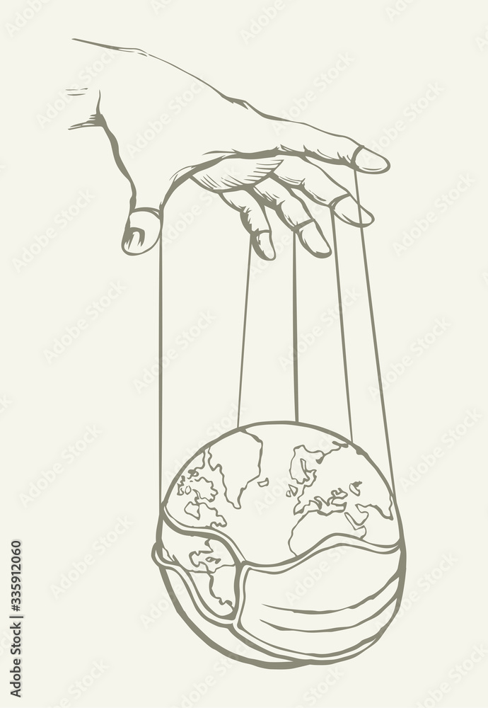 Man hand with a World map. Vector drawing concept Stock Vector | Adobe ...