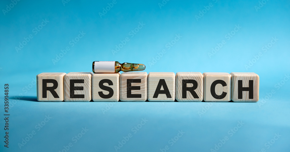 RESEARCH- word on cubes. Drug in ambula to reduce disease symptoms on a ...