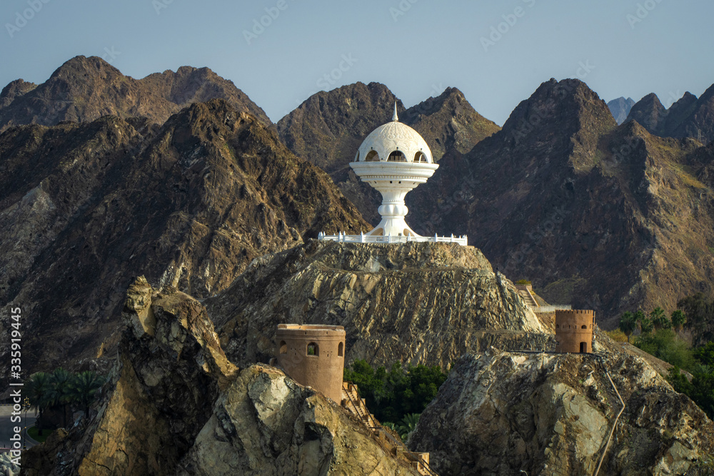 Muscat. Oman. Oman Sultanate, Muscat, Riyam Park, monument in the shape ...