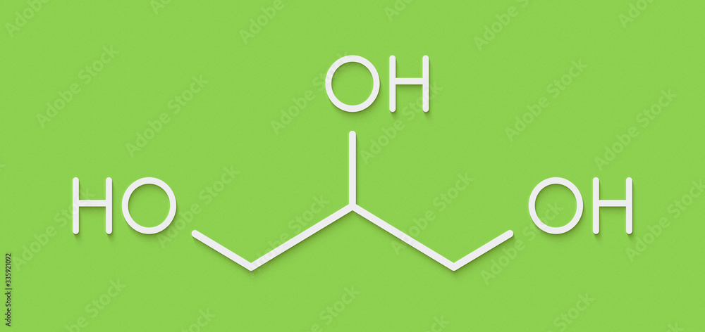 Glycerol (glycerin) molecule. Produced from fat and oil triglycerides ...