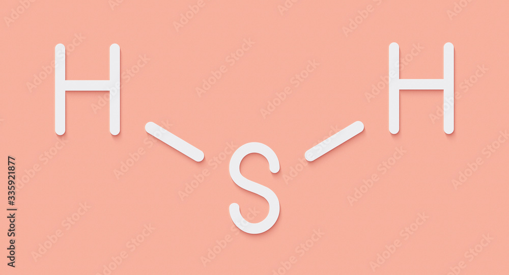 Hydrogen sulfide (H2S) molecule. Toxic gas with characteristic odor of ...