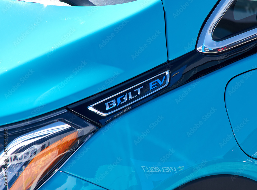 Chevrolet Bolt EV electric car, logo and sign Stock Photo | Adobe Stock