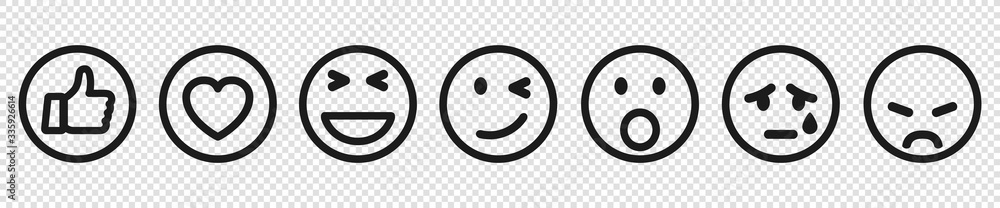 Set of Emoticons. Emoji social network reactions icon. Cartoon ...