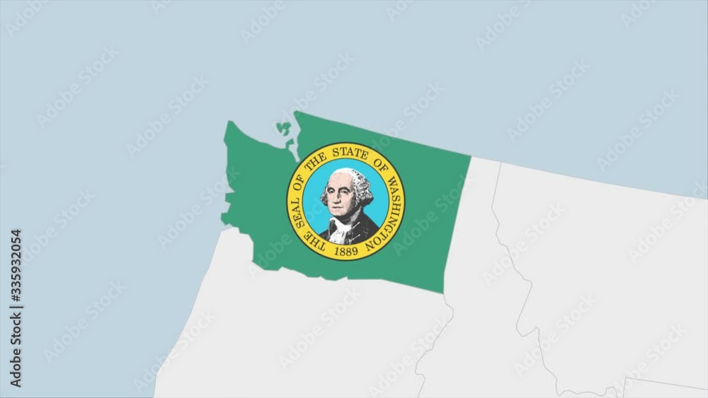 US State Washington map highlighted in Washington flag colors and pin ...