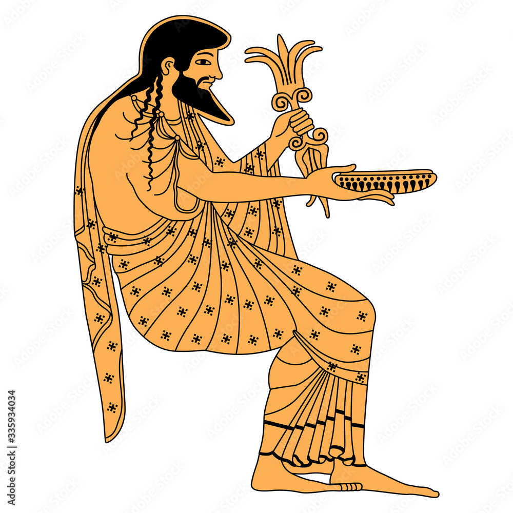 Seated ancient Greek god Zeus. Vase painting style. Isolated vector ...
