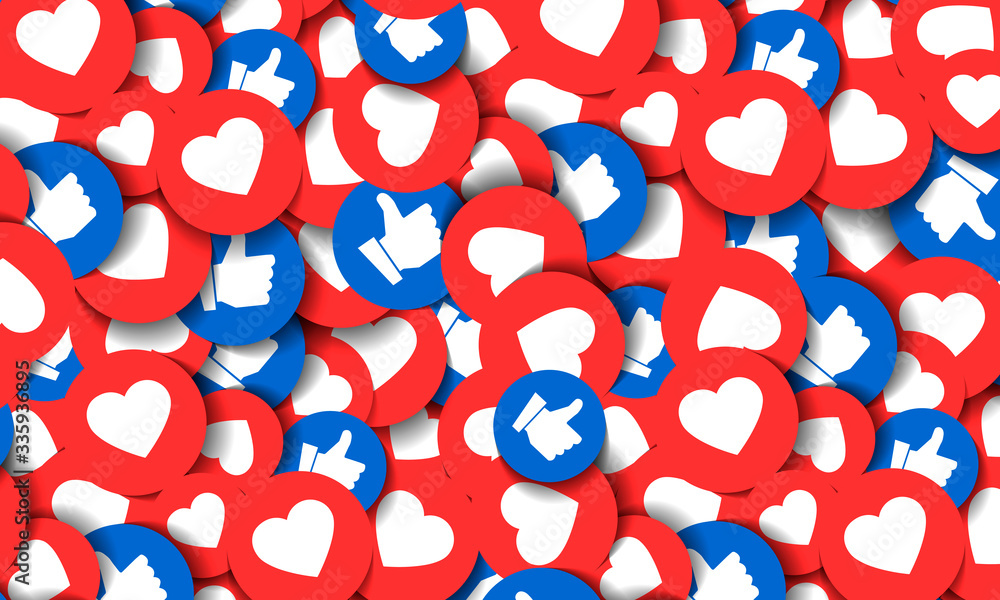More likes background. Hearts and thumb up social media icons ...