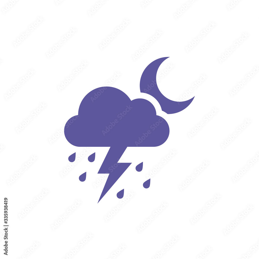 Weather pictogram. Forecast icon. Cloudy night symbol. Storm cloud in ...