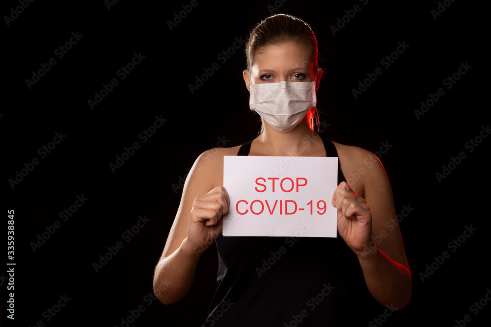 Portrait of young woman protected her face by veil during coronavirus ...