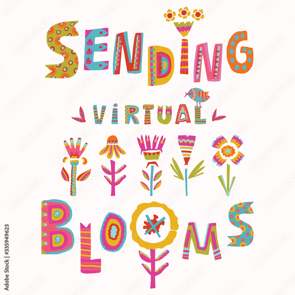 Virtual flower bouquet corona virus motivation card. Social media covid ...