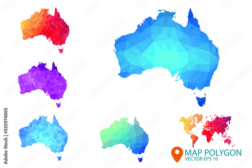 Australia Map - Set of geometric rumpled triangular low poly style ...